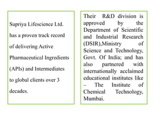 supriya lifescience and its api manufacturing.pptx