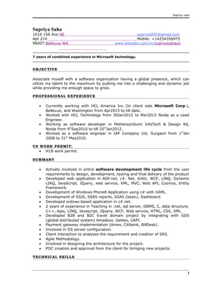 Supriya Saha Resume | DOC