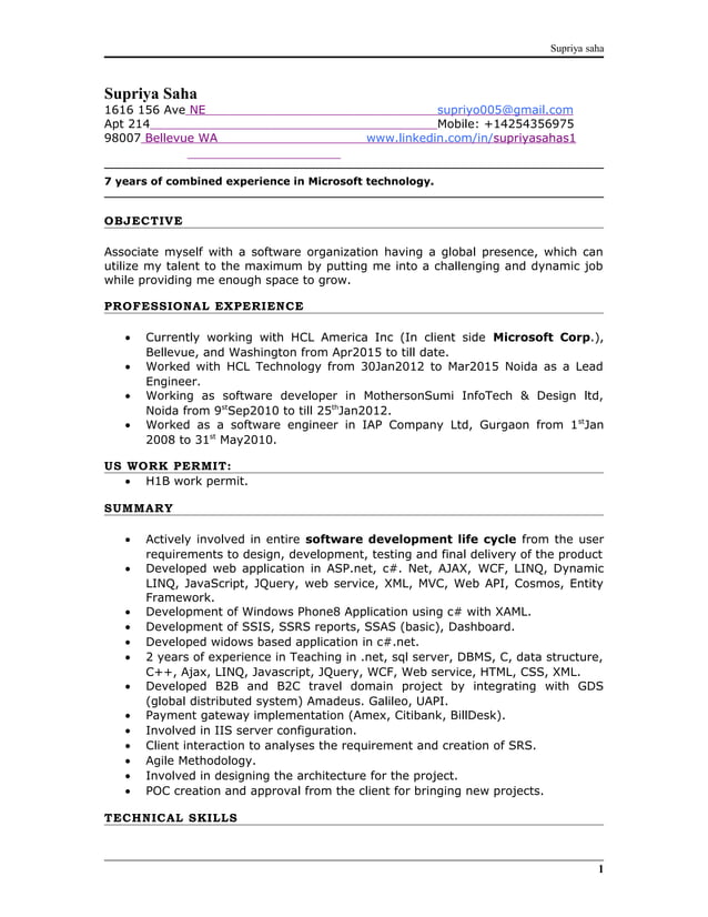 Supriya Saha Resume | DOC