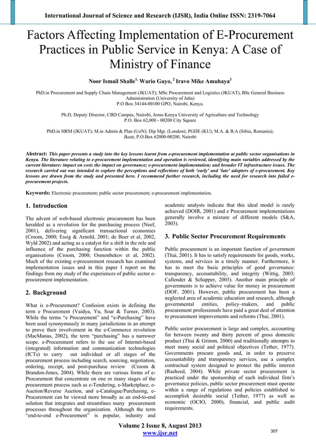 Factors Affecting Implementation of E-Procurement Practices in Public Service in Kenya: A Case ...