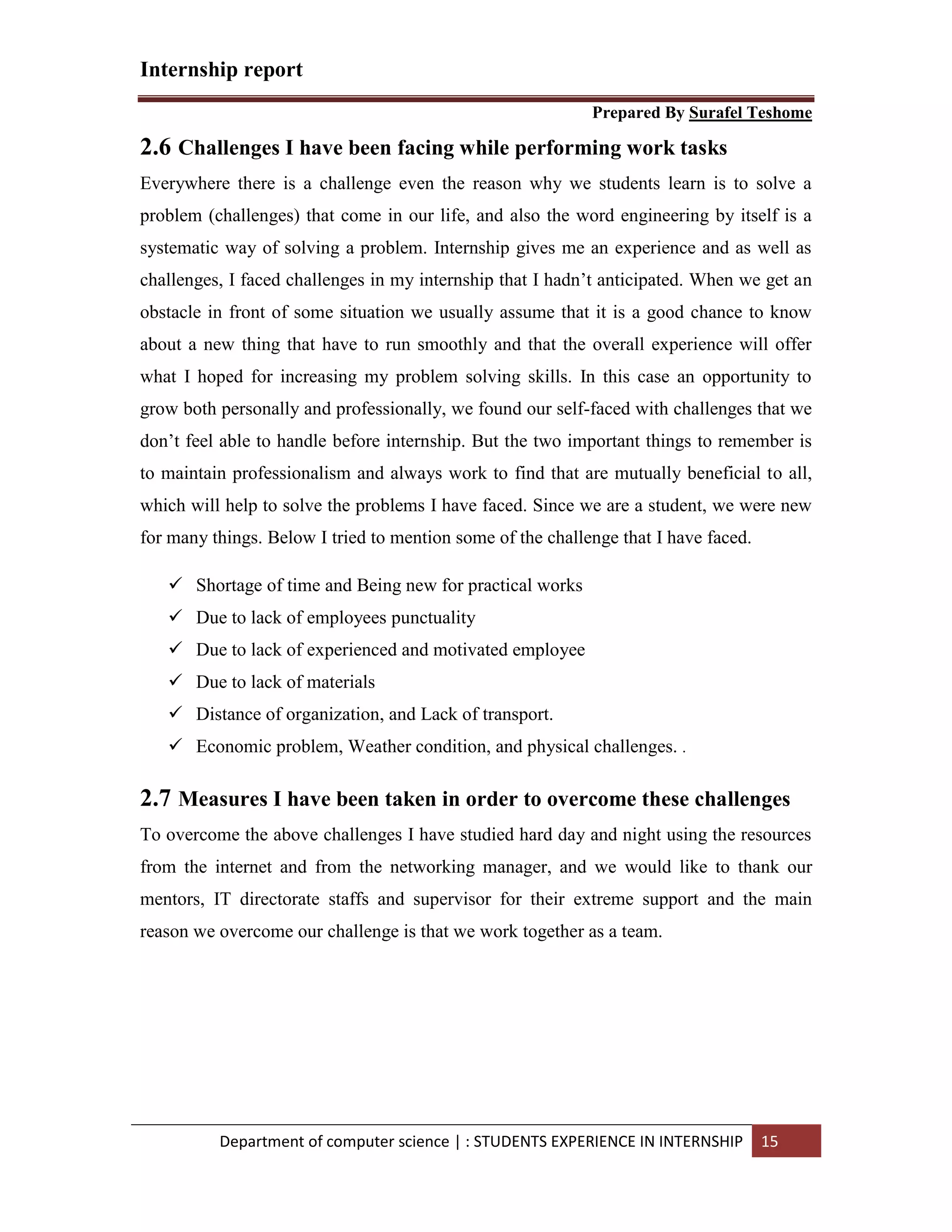 Computer science internship report | DOCX