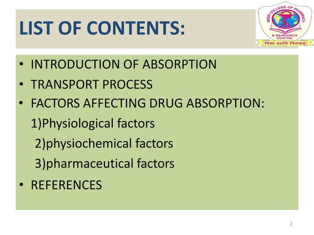 FACTORS AFFECTING DRUG ABSORPTION | PPTX
