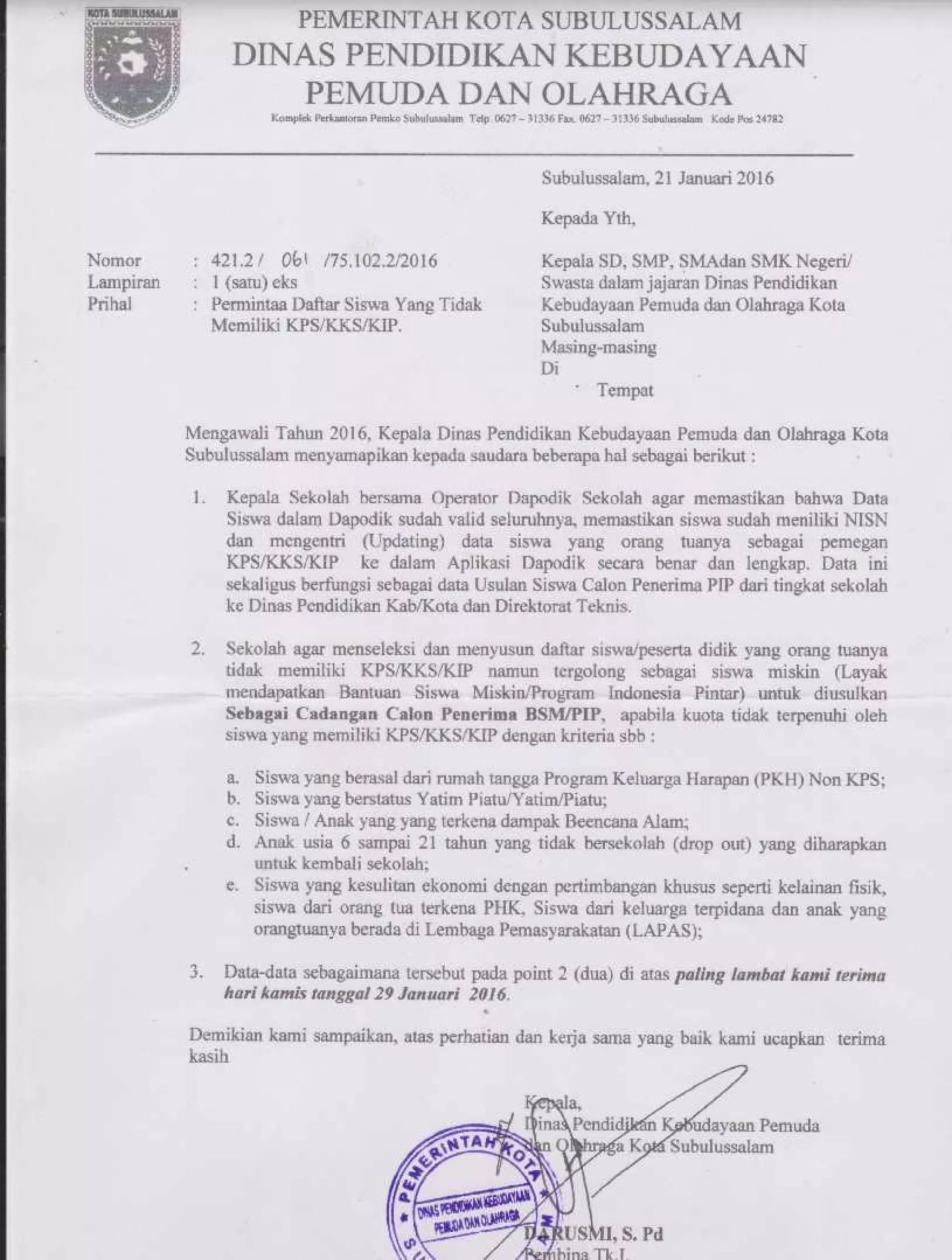 Surat bsm-2016 | PDF