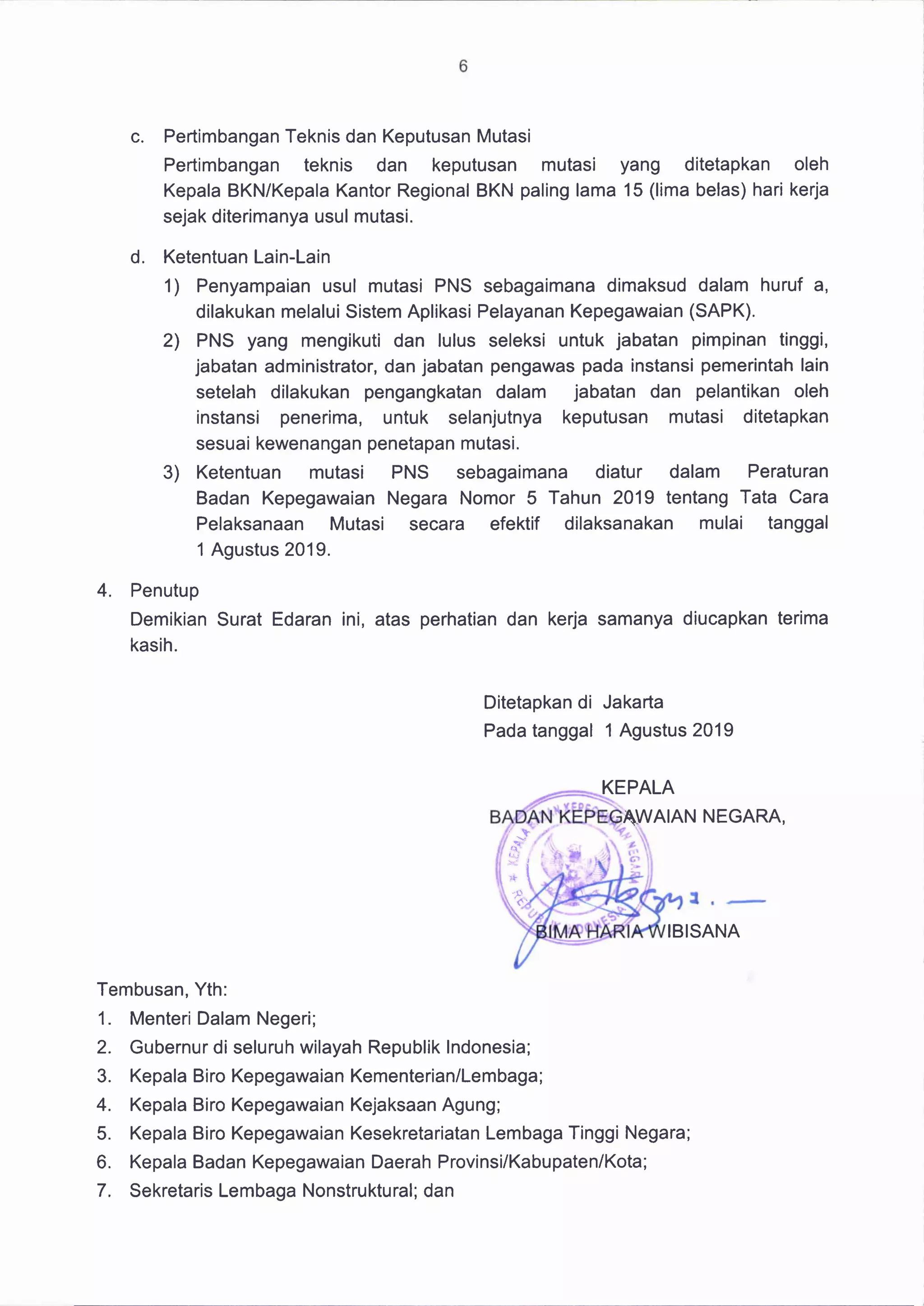 SURAT EDARAN BKN NOMOR 3/SE/VIII/l2019 TENTANG PETUNJUK TEKNIS PERATURAN BKN NOMOR 5 TAHUN 2019 ...