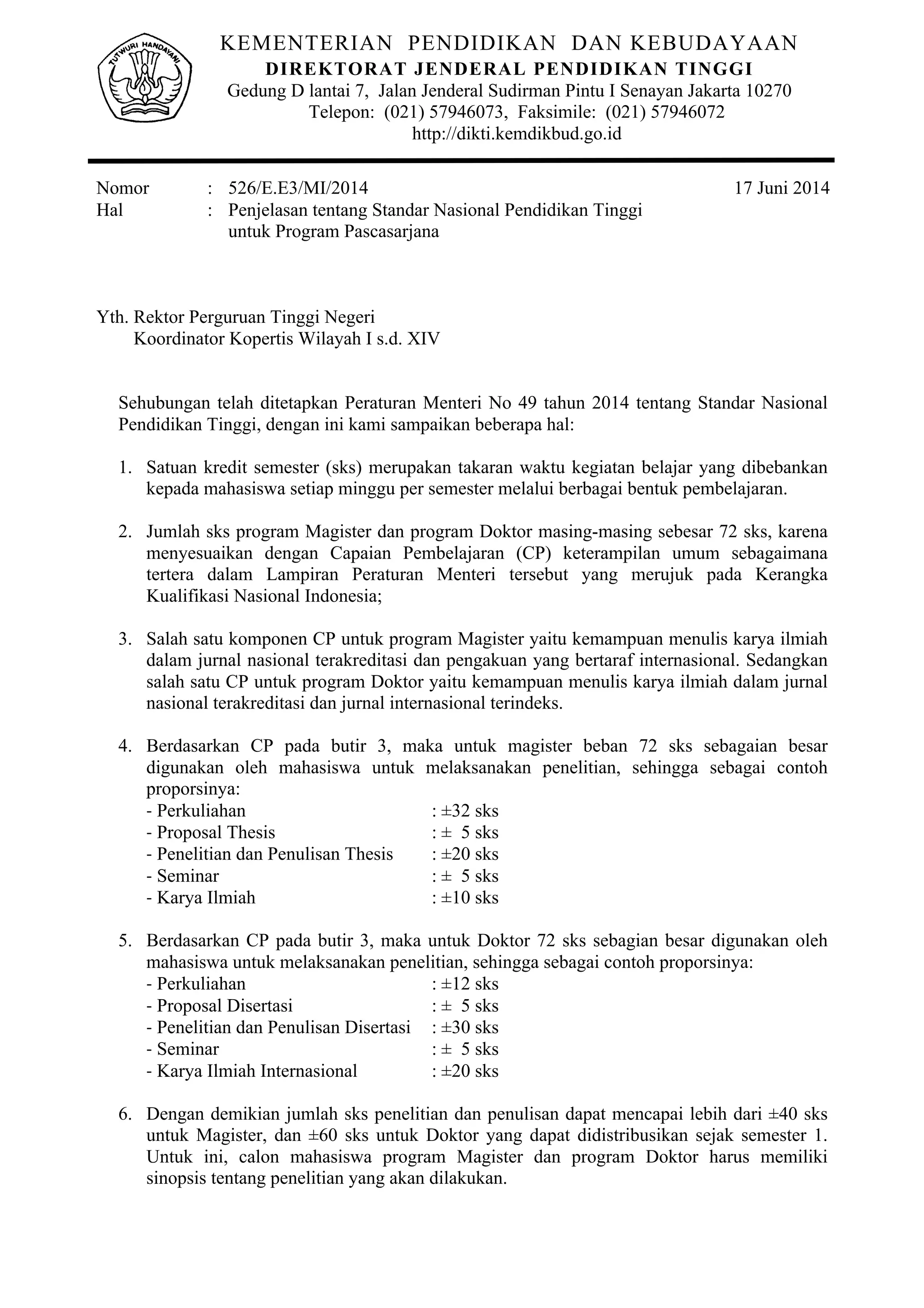 Surat edaran-dirjen-dikti-mengenai-penghitungan-sks-master-dan-doktor | PDF