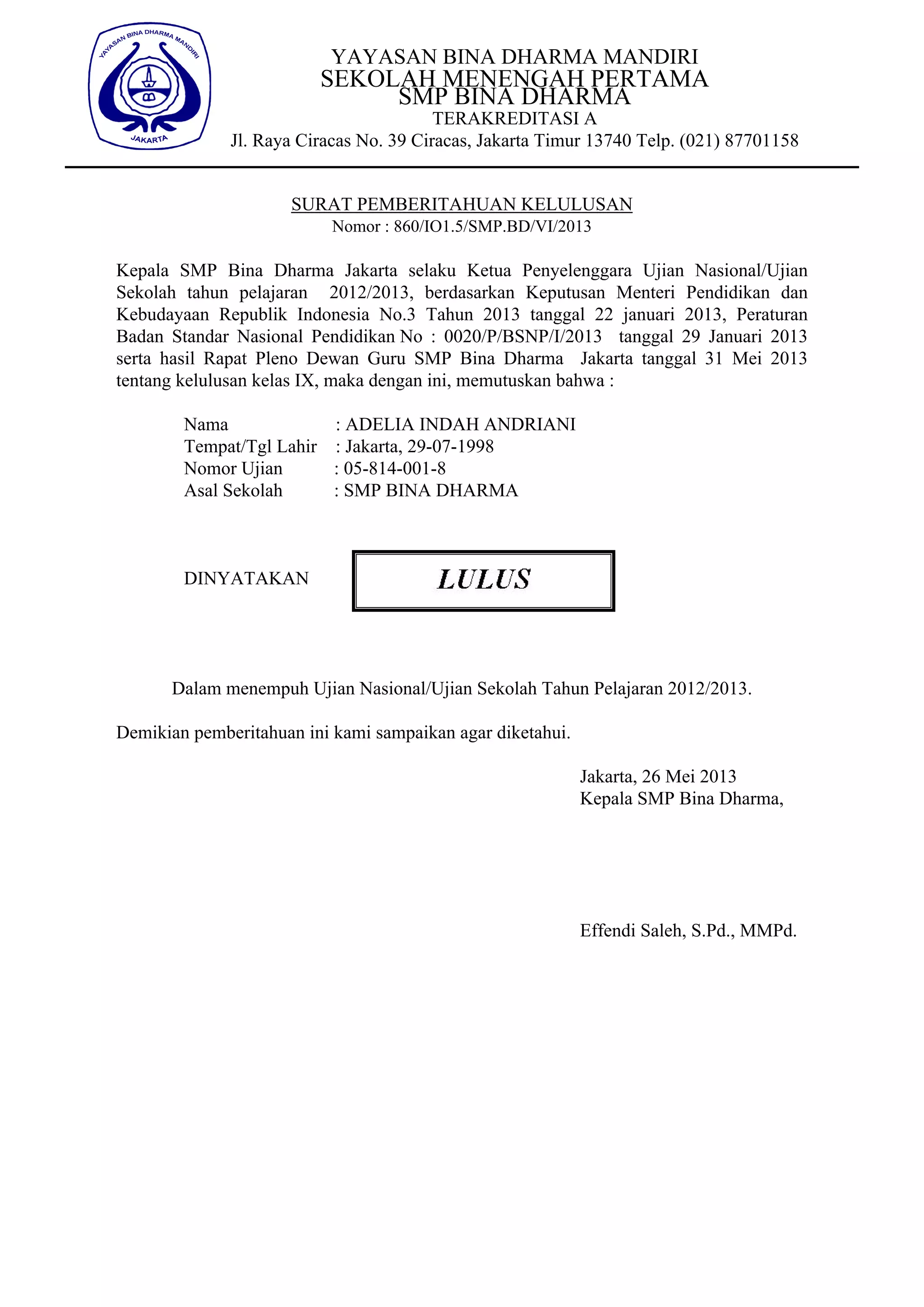 Surat kelulusan | PDF