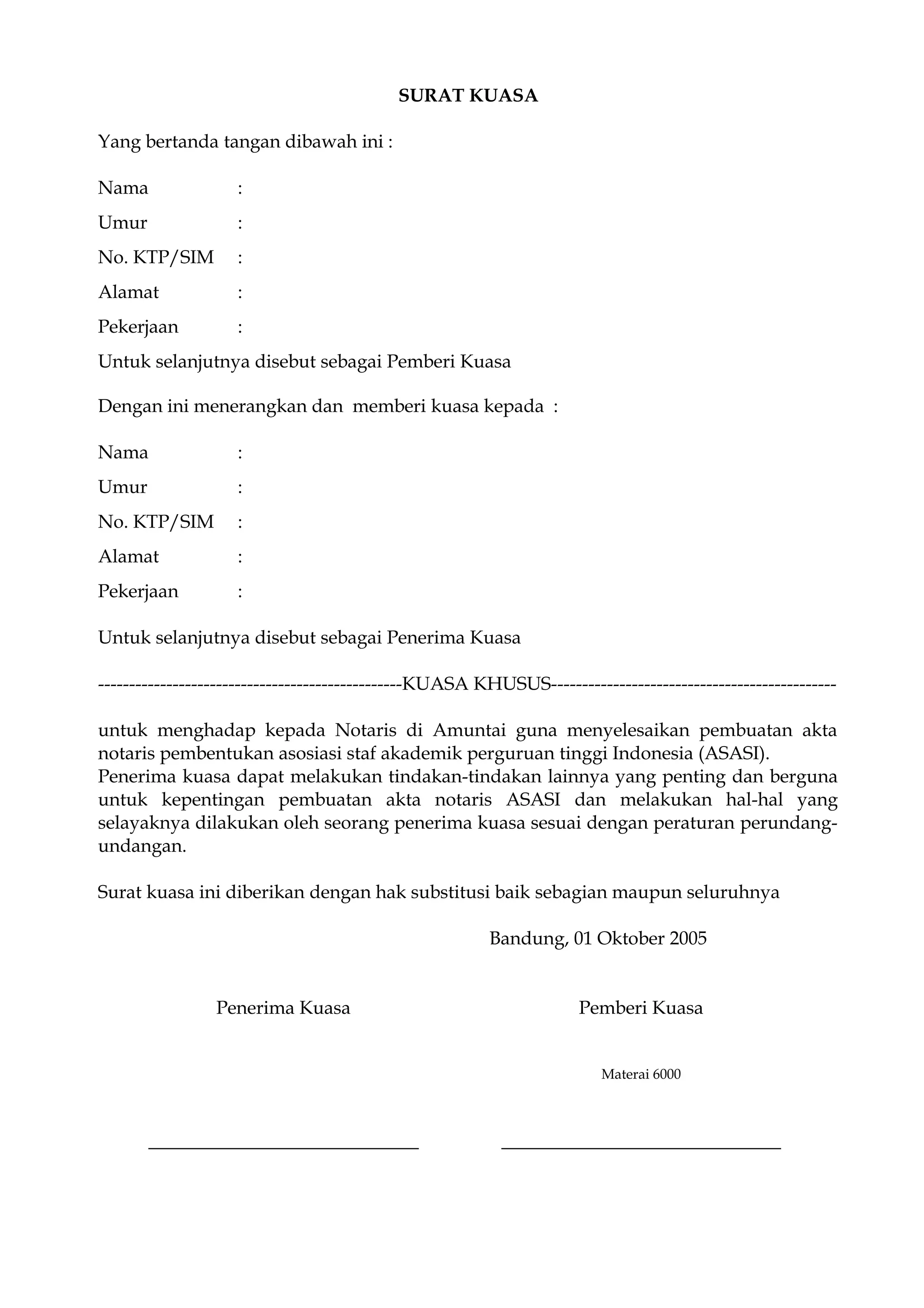 Surat kuasa | DOC