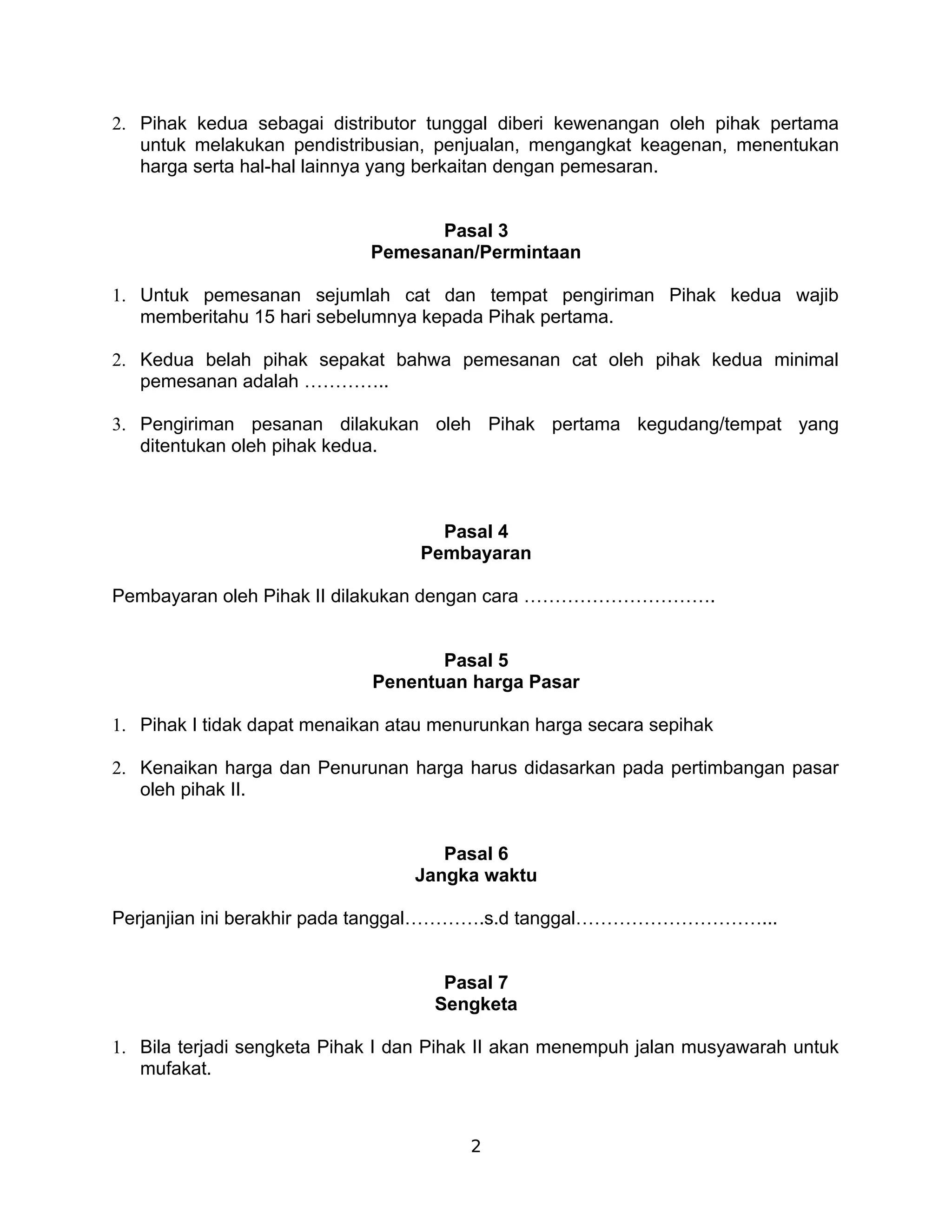 Surat perjanjian-distributor | PDF