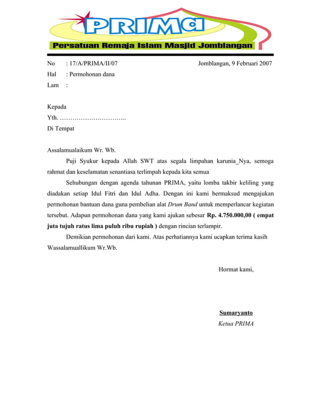 surat permohonan dana acara peringatan hari besar | DOC