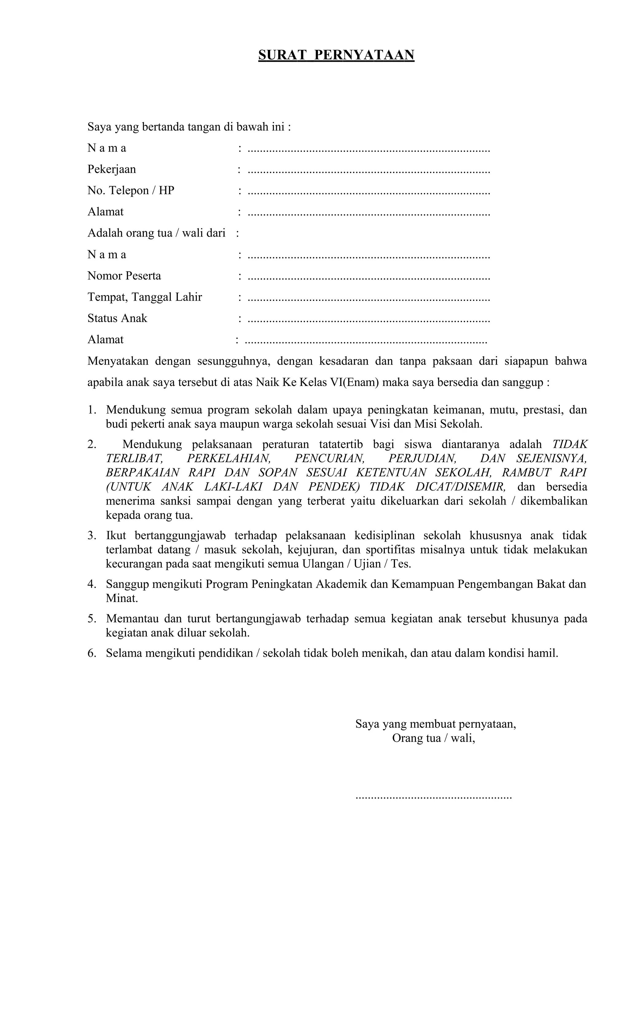 Surat pernyataan-siswa | DOC