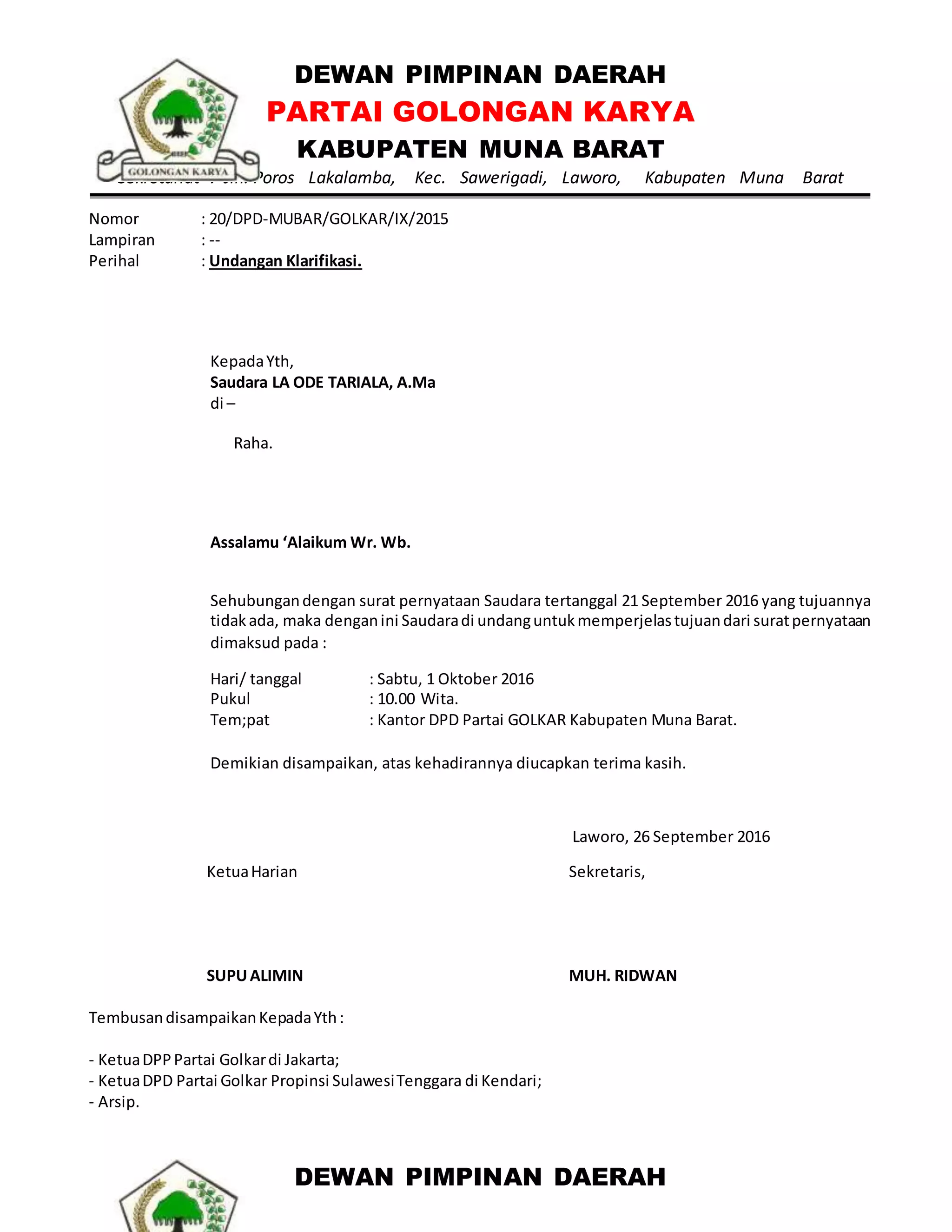 Surat surat golkar mubar | DOCX