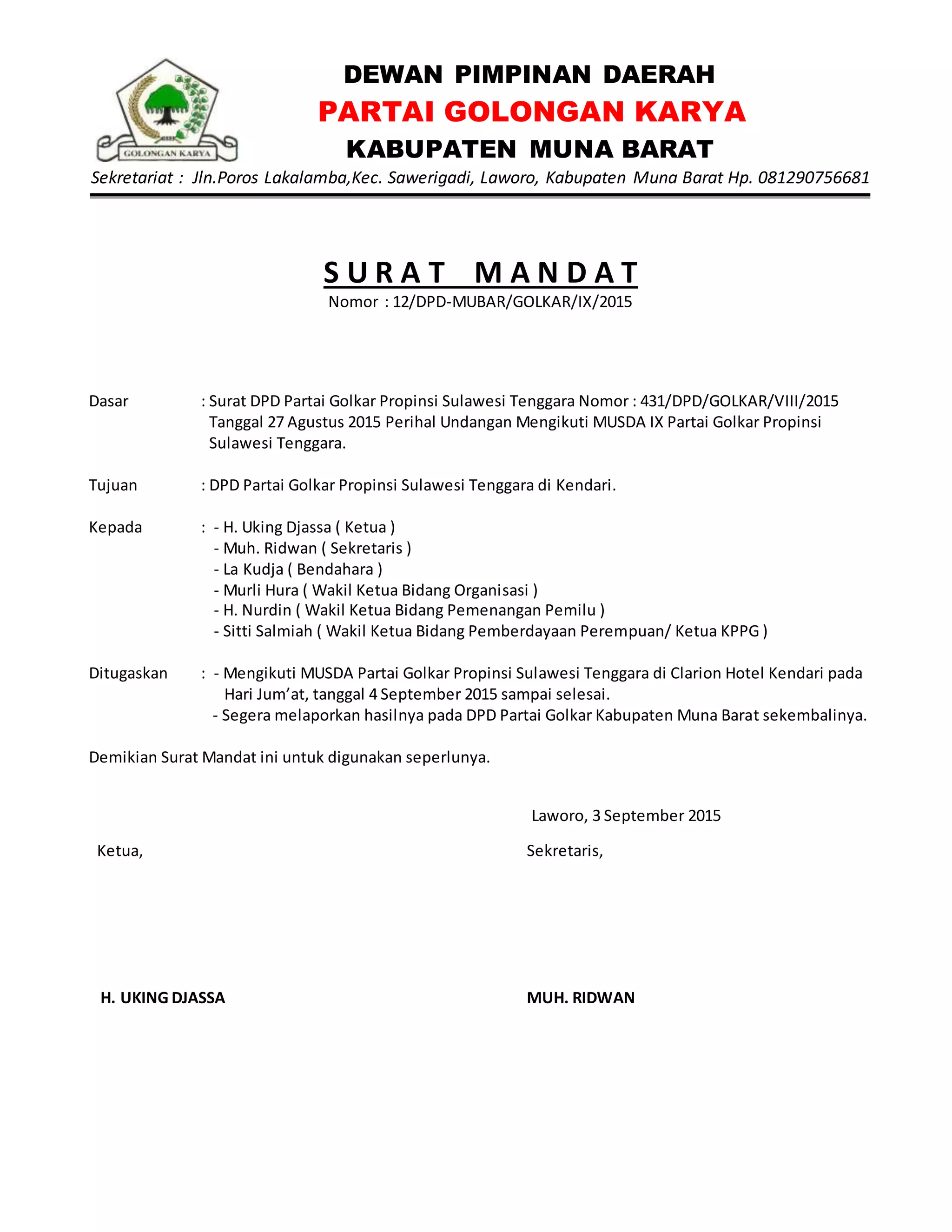 Surat surat golkar mubar | DOCX