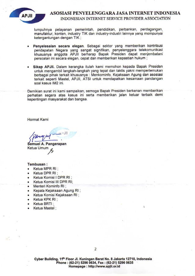 Surat apjii to presiden ri [kasus im2] 20 des 2012 | PDF