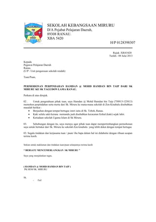 Surat arahan hadir ke sekolah untuk ibu bapa | DOC