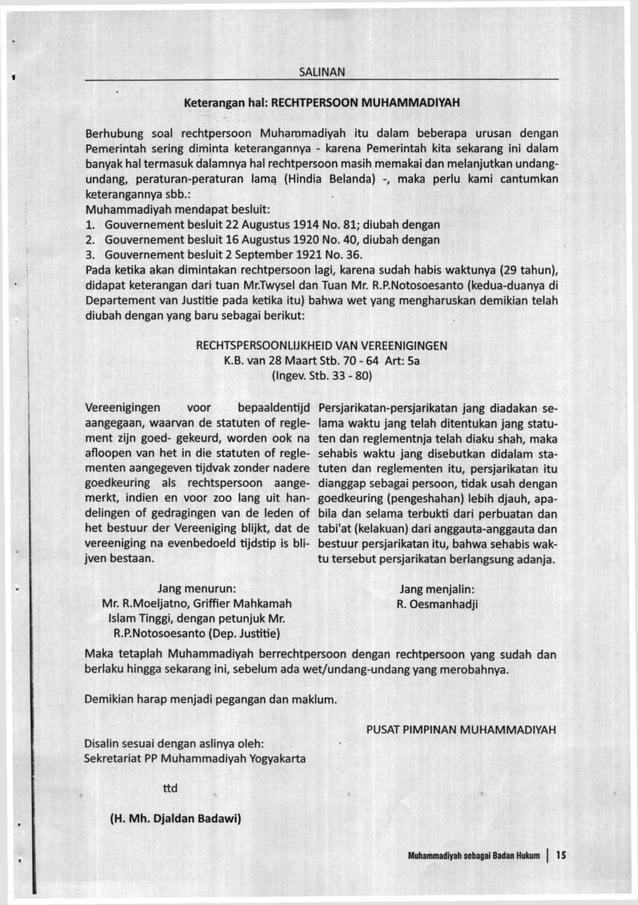 Surat badan hukum muhammadiyah | PDF