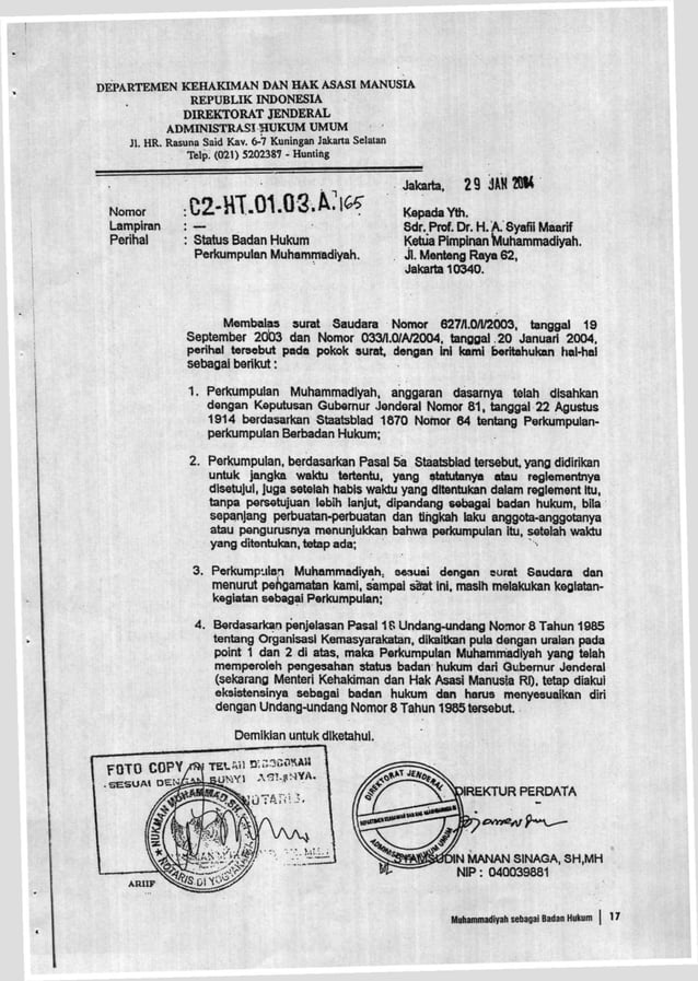 Surat badan hukum muhammadiyah | PDF