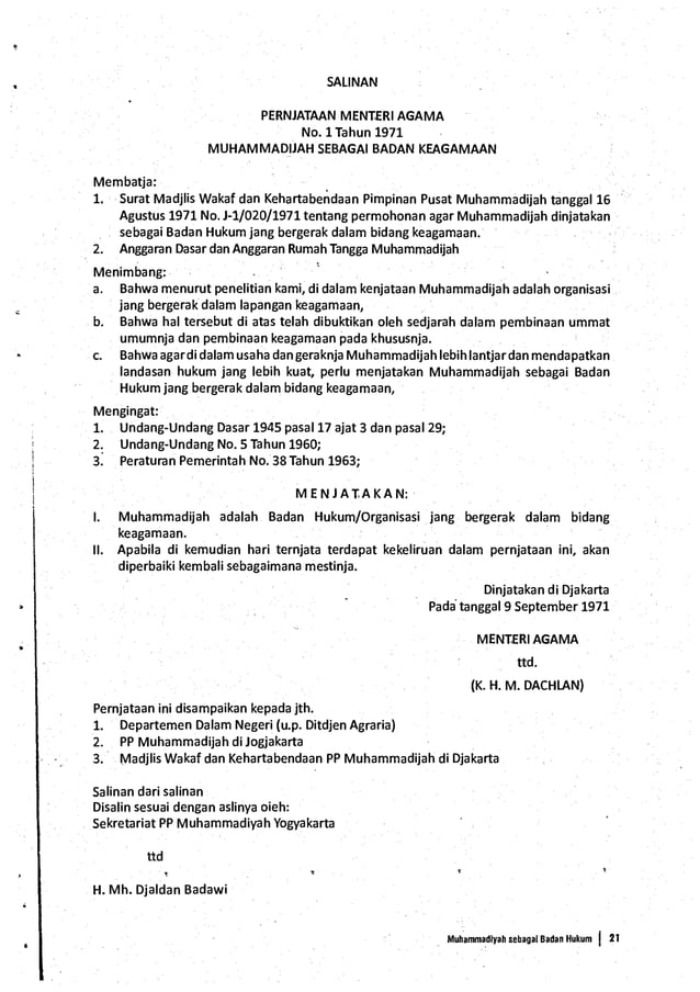 Surat badan hukum muhammadiyah | PDF