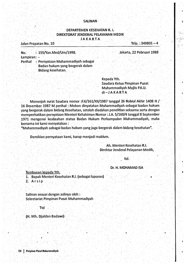 Surat badan hukum muhammadiyah | PDF