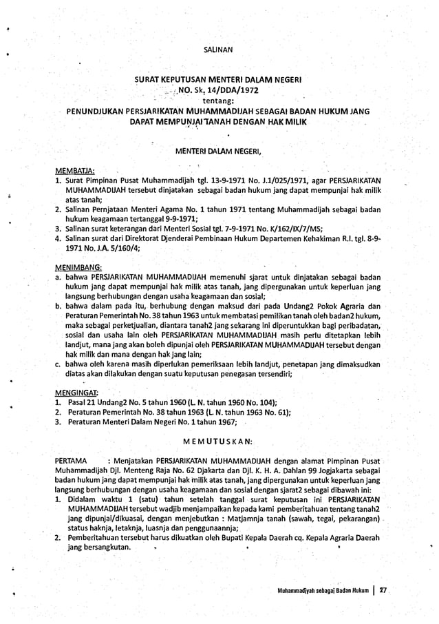 Surat badan hukum muhammadiyah | PDF