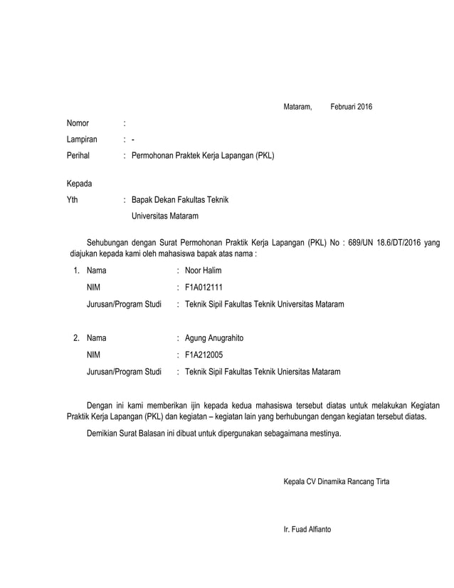 Surat balasan pkl | DOC