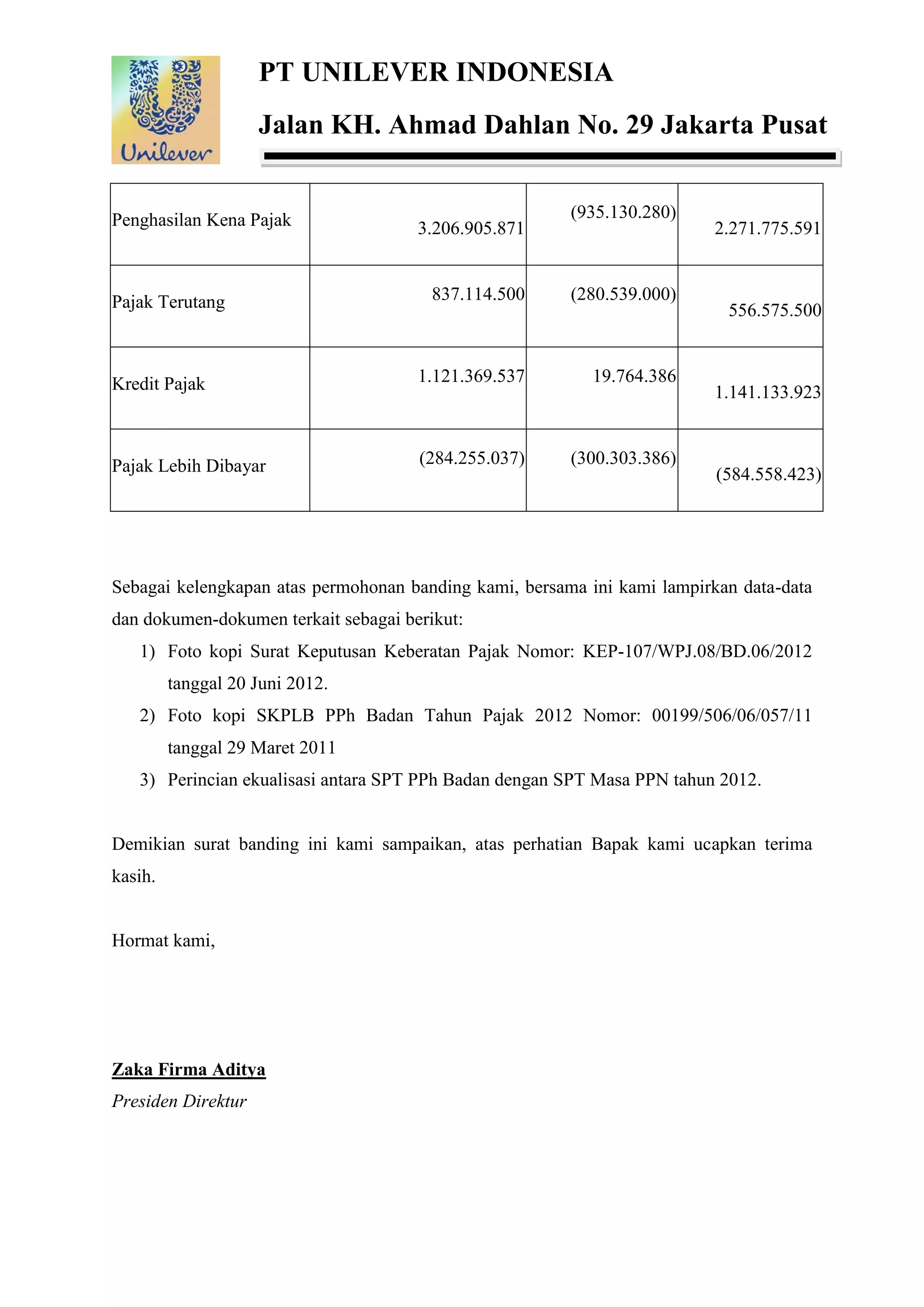 Contoh Surat Banding Pajak (zaka firma aditya/8111410061) fh UNNES | PDF