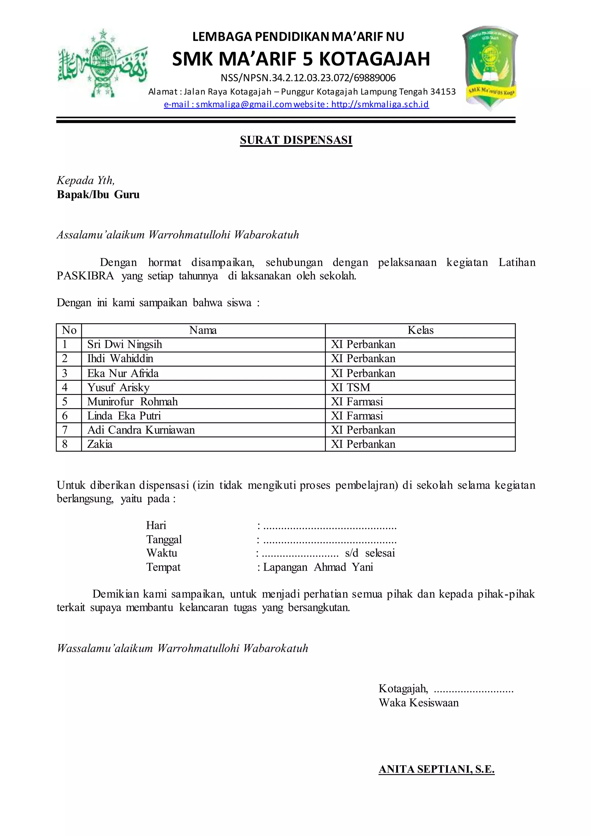 Surat dispen murid | DOCX