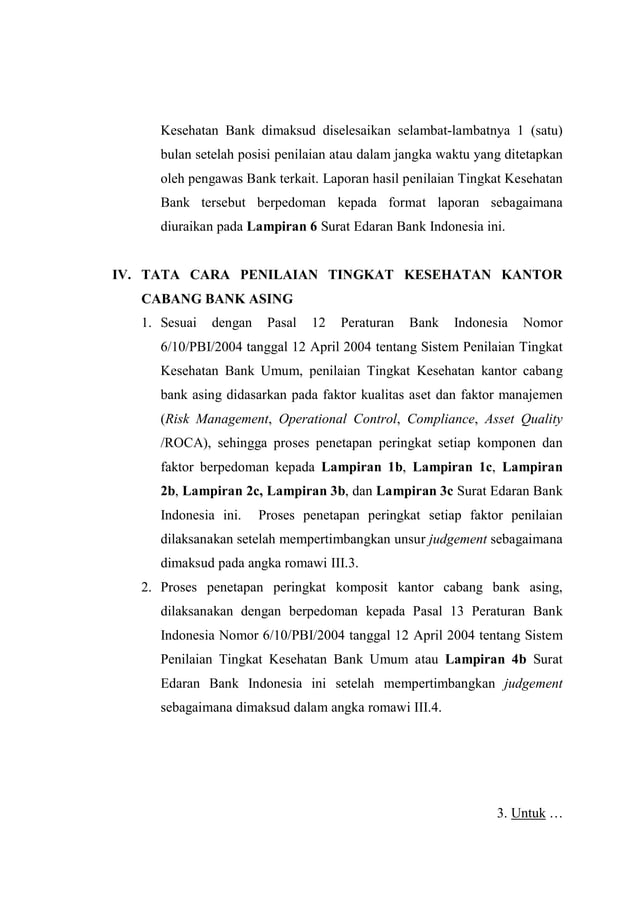 Surat Edaran BI Tentang Penilaian TKB dengan CAMEL 2004 | PDF
