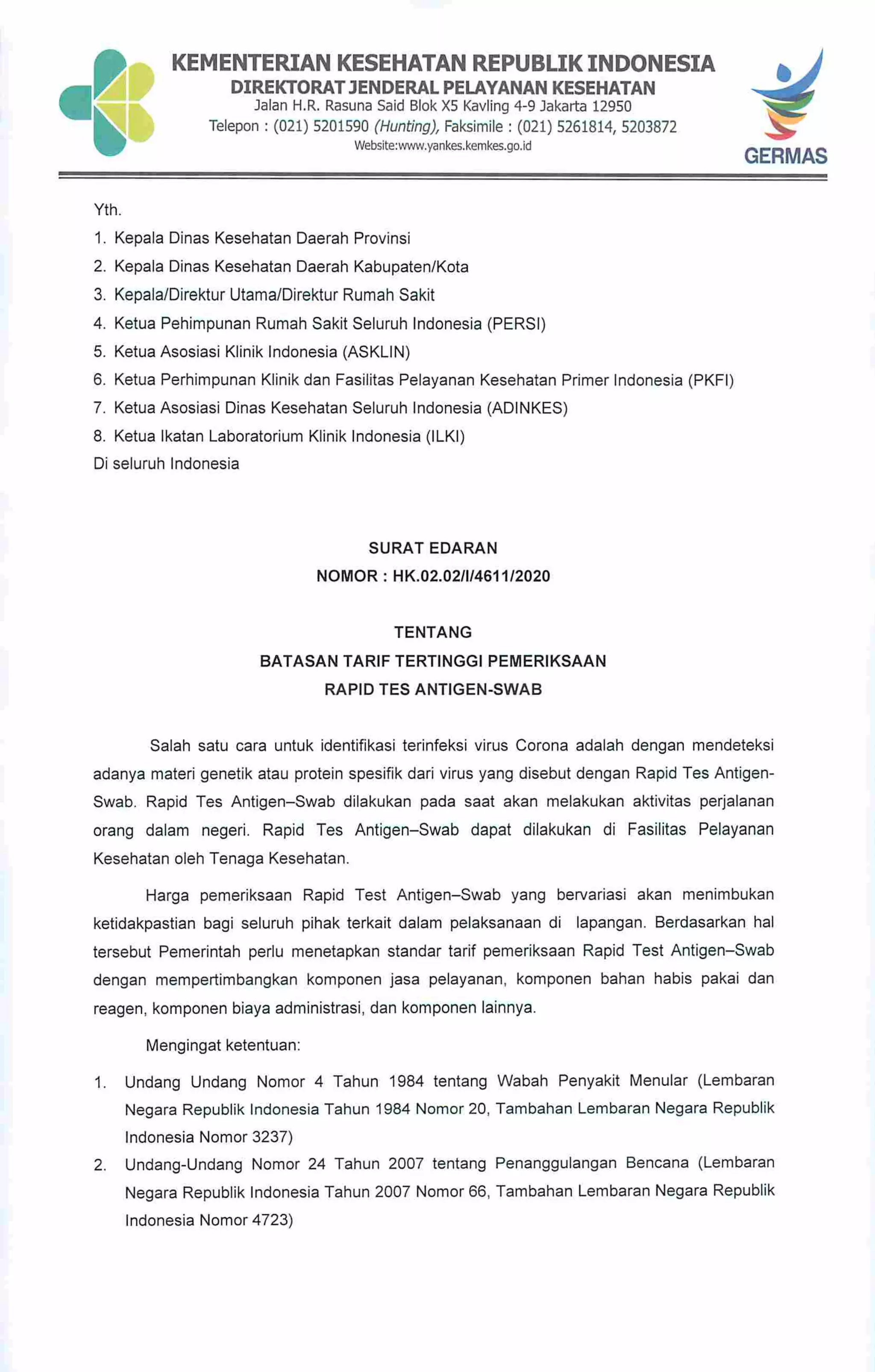 Surat edaran direktur_jenderal_pelayanan_kesehatan_nomor_hk_02_02_i_4611_2020_tahun_2020-1 | PDF