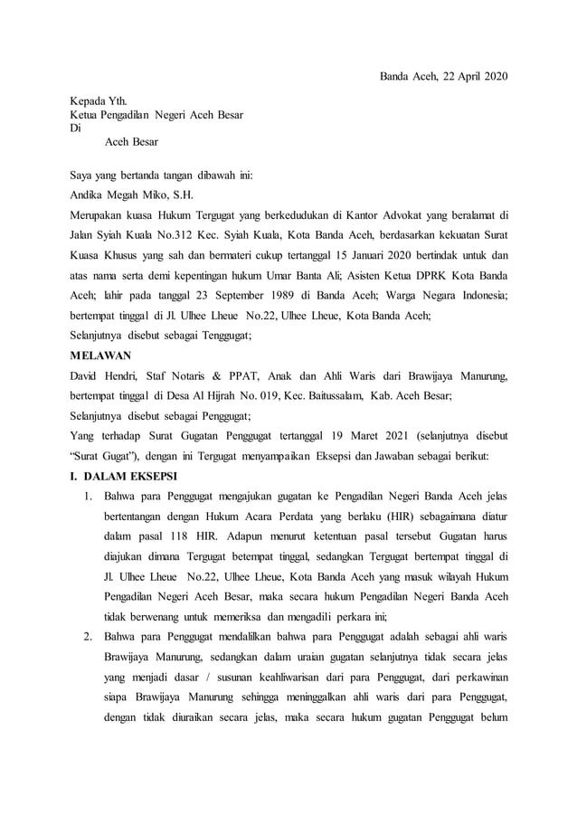 Surat gugatan perdata suhendri | DOCX
