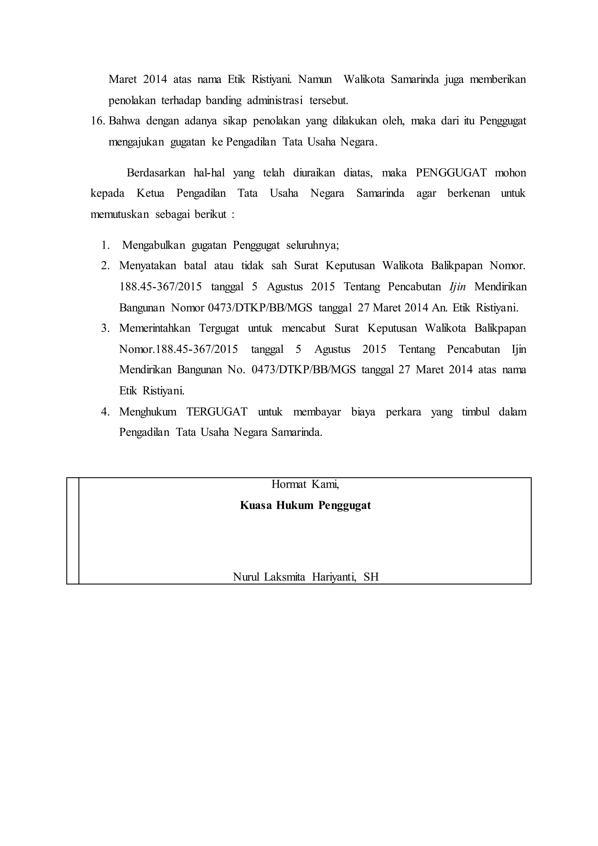 Surat gugatan tun | DOCX