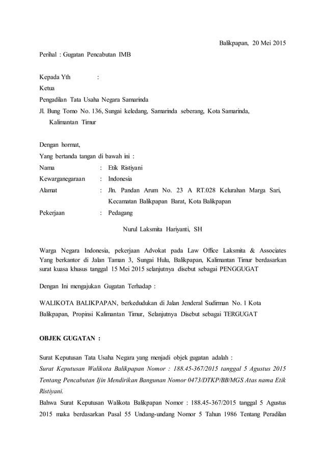 Surat gugatan tun | PDF