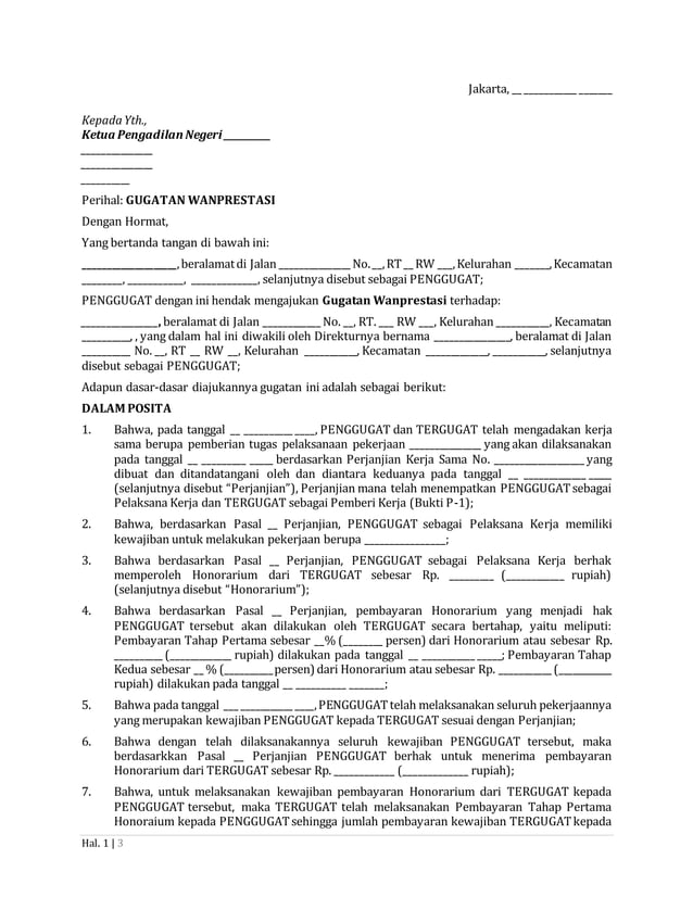 Surat gugatan wanprestasi | PDF