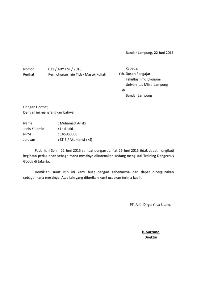 Surat izin Kuliah | PDF