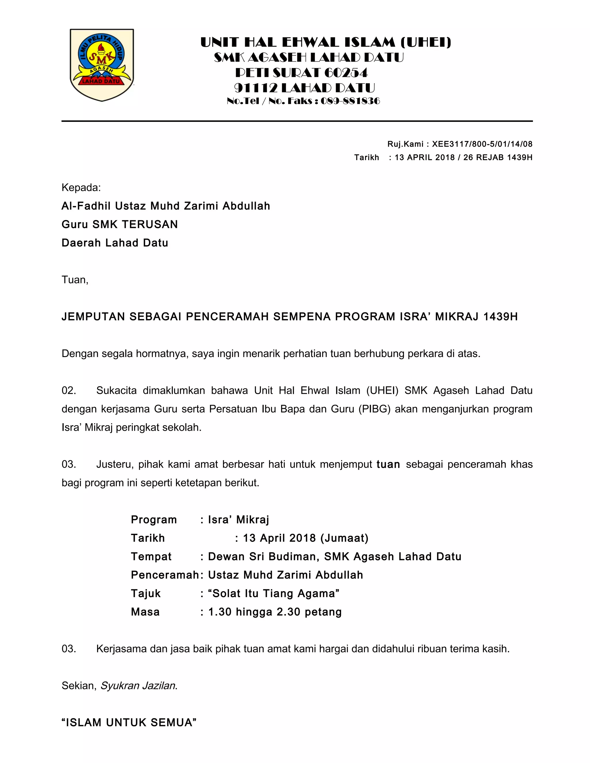 Surat jemputan ceramah isra mikraj | PDF