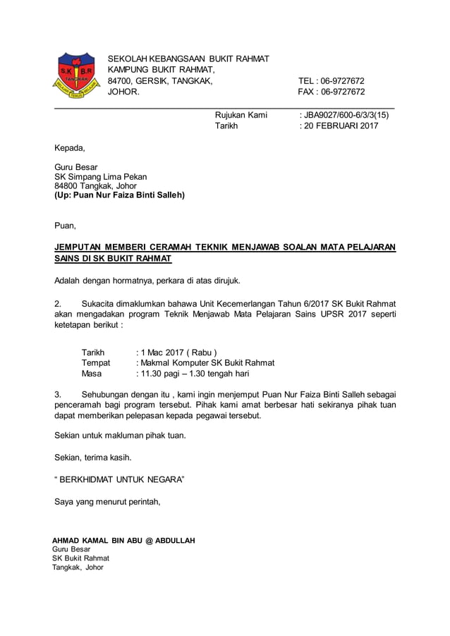 Contoh surat jemputan penceramah | PDF