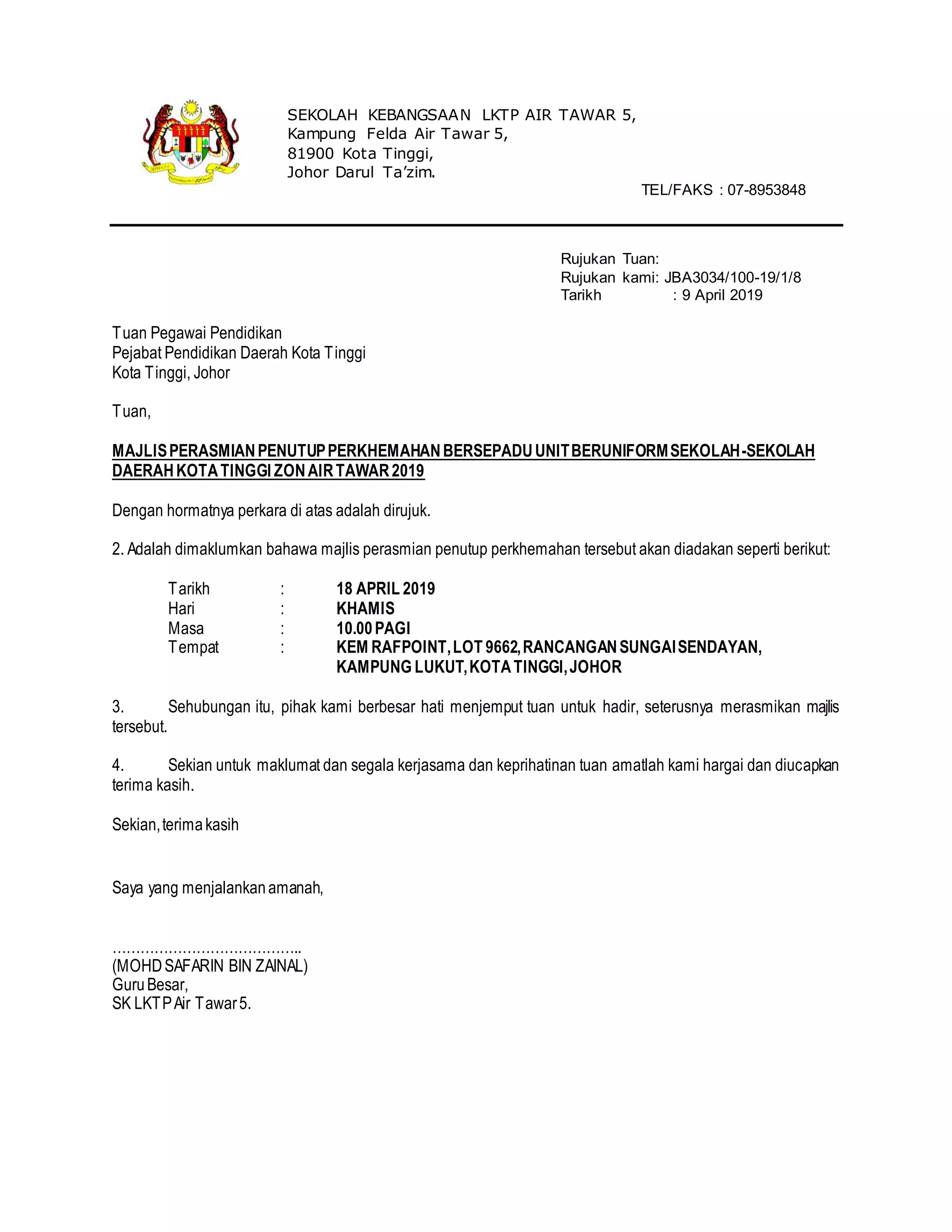 Surat jemput perasmi perkhemahan | DOCX