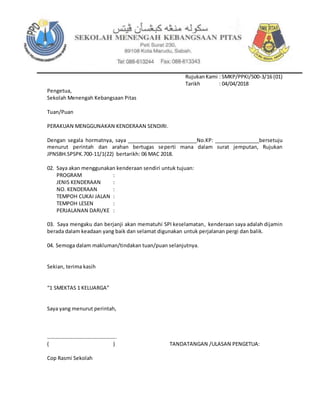 Surat kebenaran guna kenderaan sendiri | DOCX