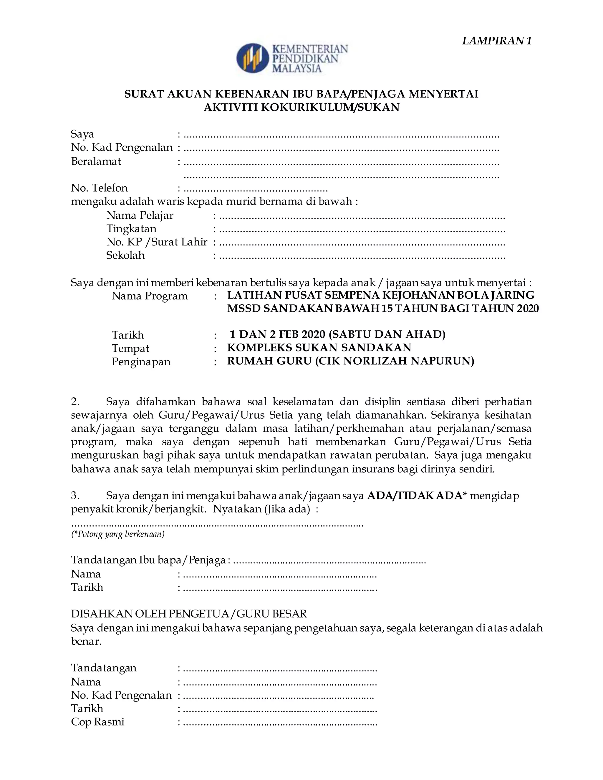 Surat kebenaran ibubapa | DOC