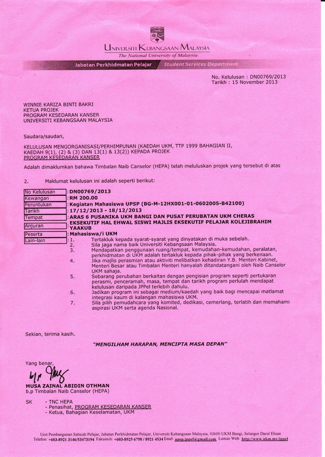 Surat kelulusan jppel cancer awareness KIY | PDF