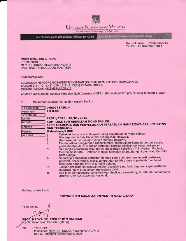 Surat kelulusan penganjuran program MPK3 | PDF