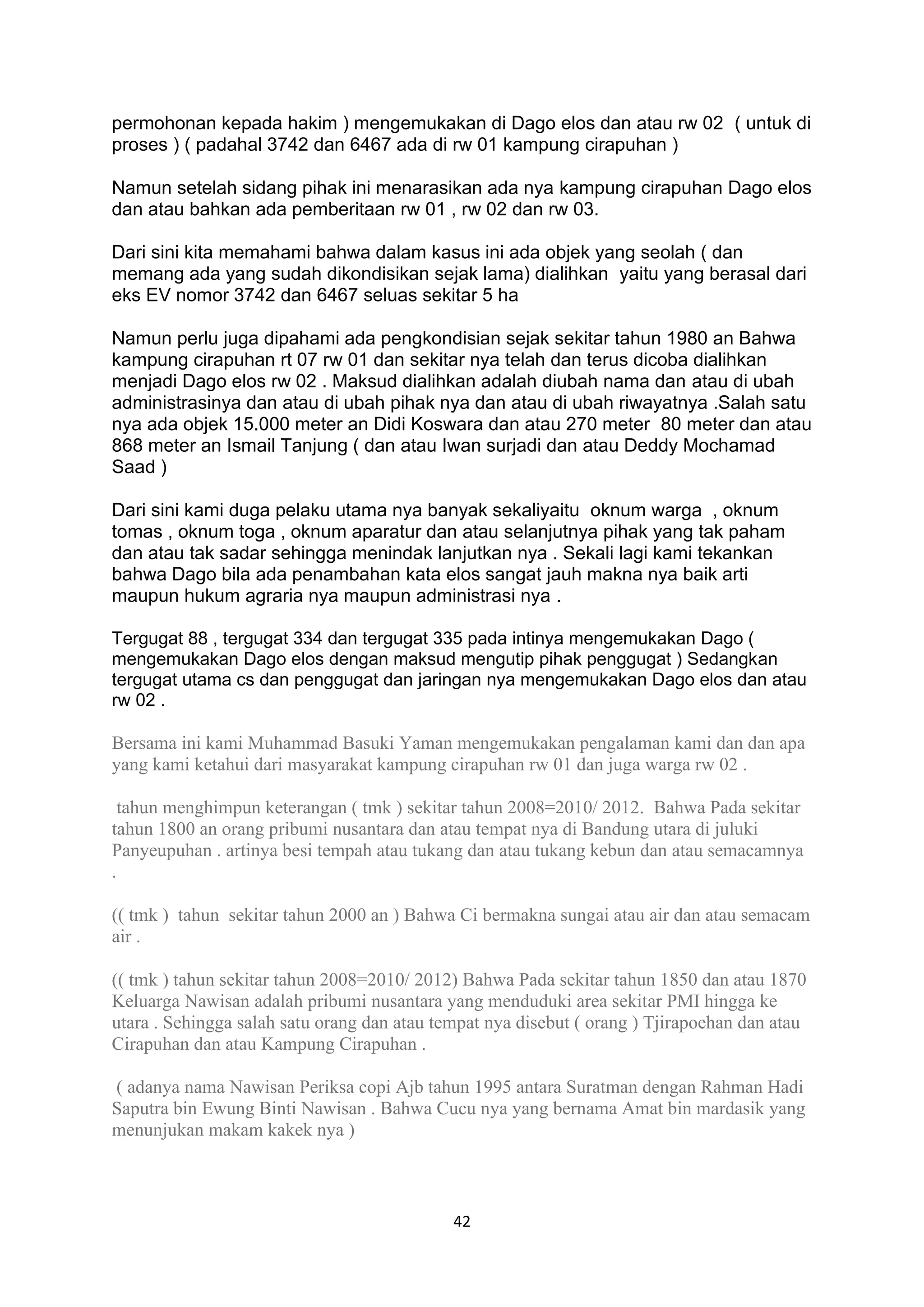 Surat kepada Ketua Pengadilan Negeri Bandung dari Muhammad Basuki Yaman terkait sengketa tanah ...
