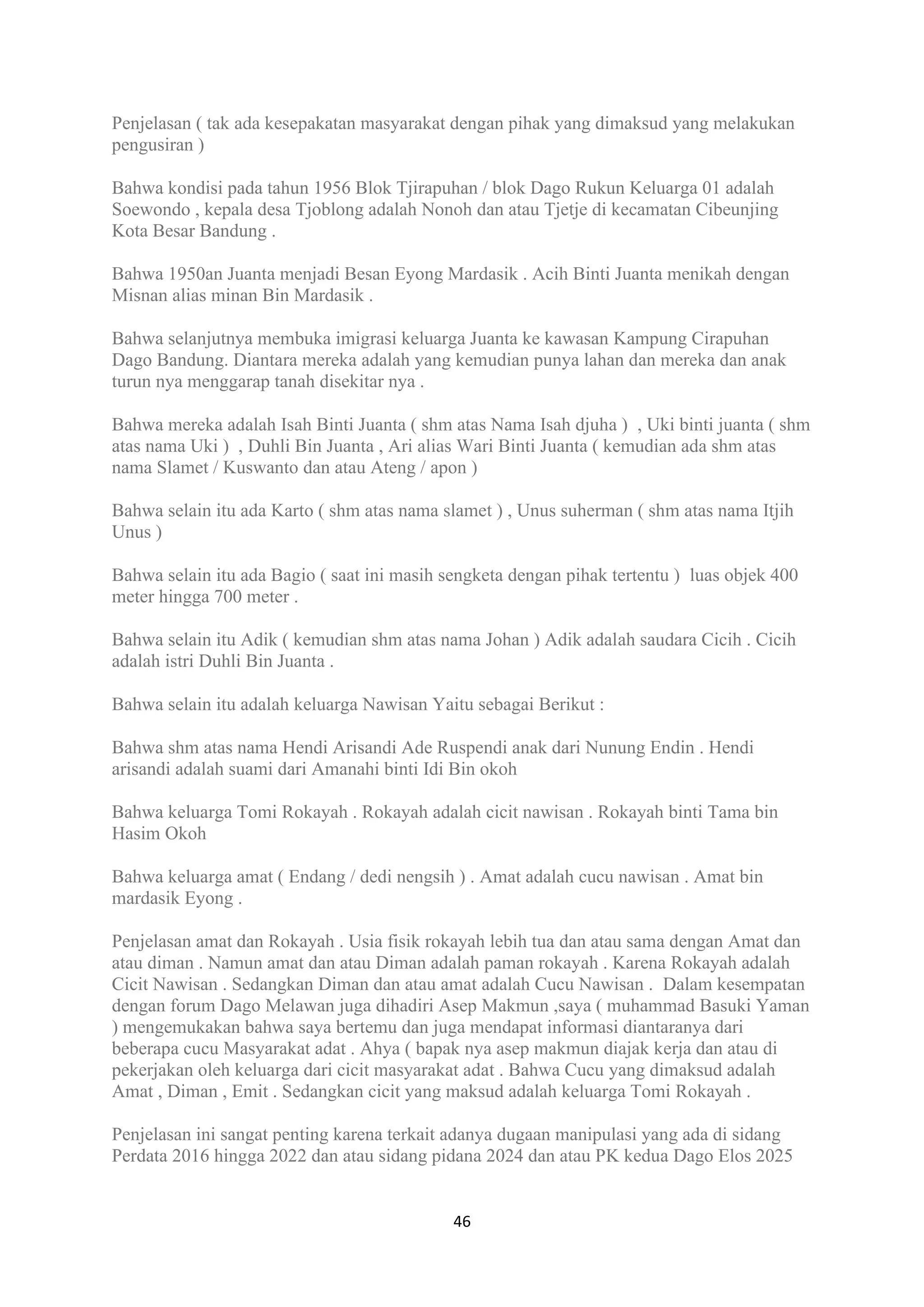 Surat kepada Ketua Pengadilan Negeri Bandung dari Muhammad Basuki Yaman terkait sengketa tanah ...