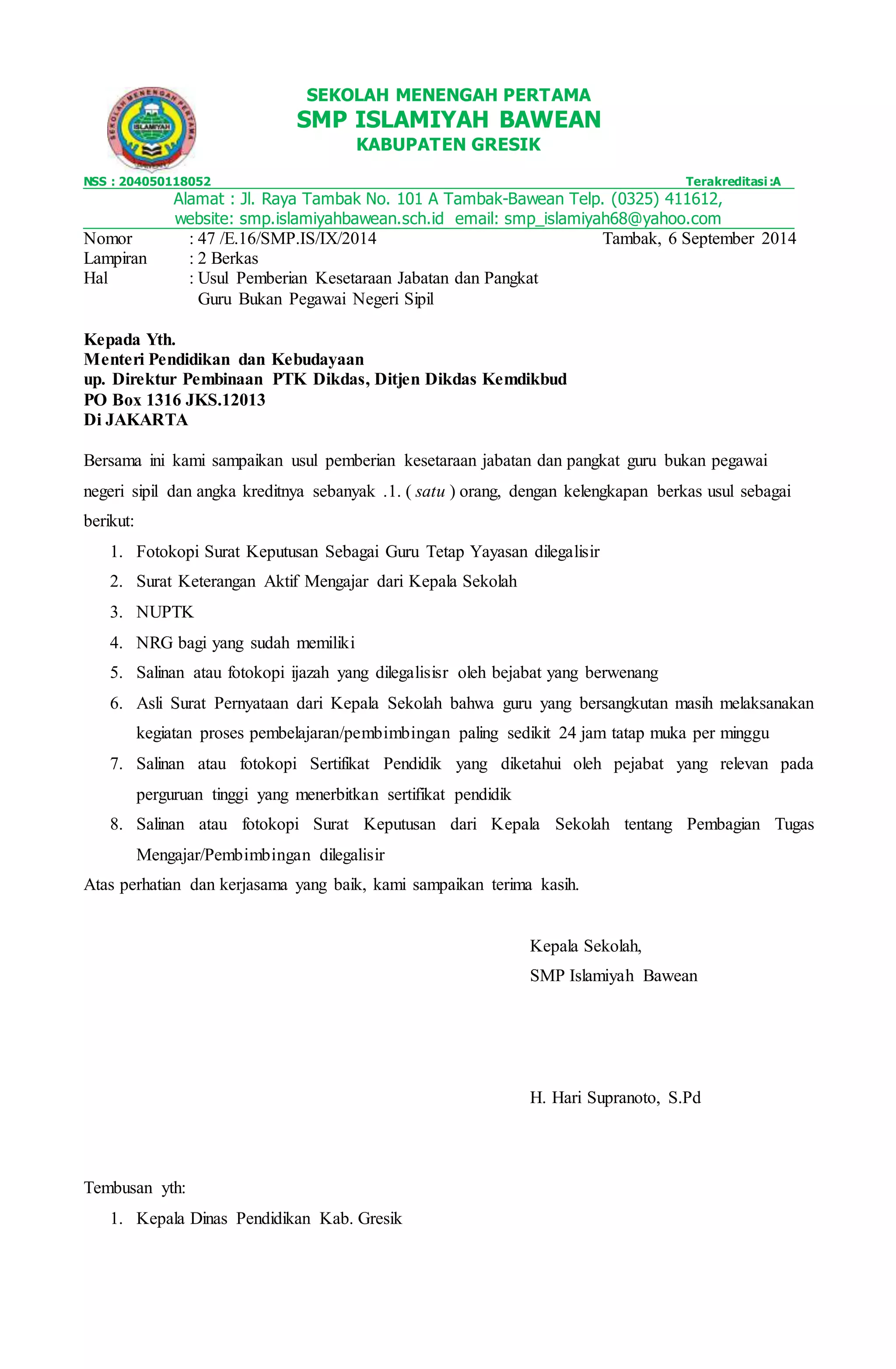 Surat kepsek inpassing | DOCX