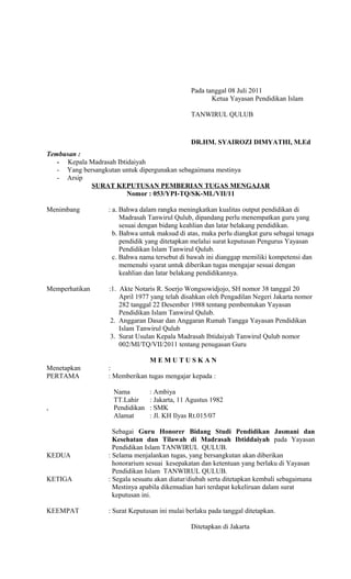 Surat keputusan pemberian tugas mengajar | DOC