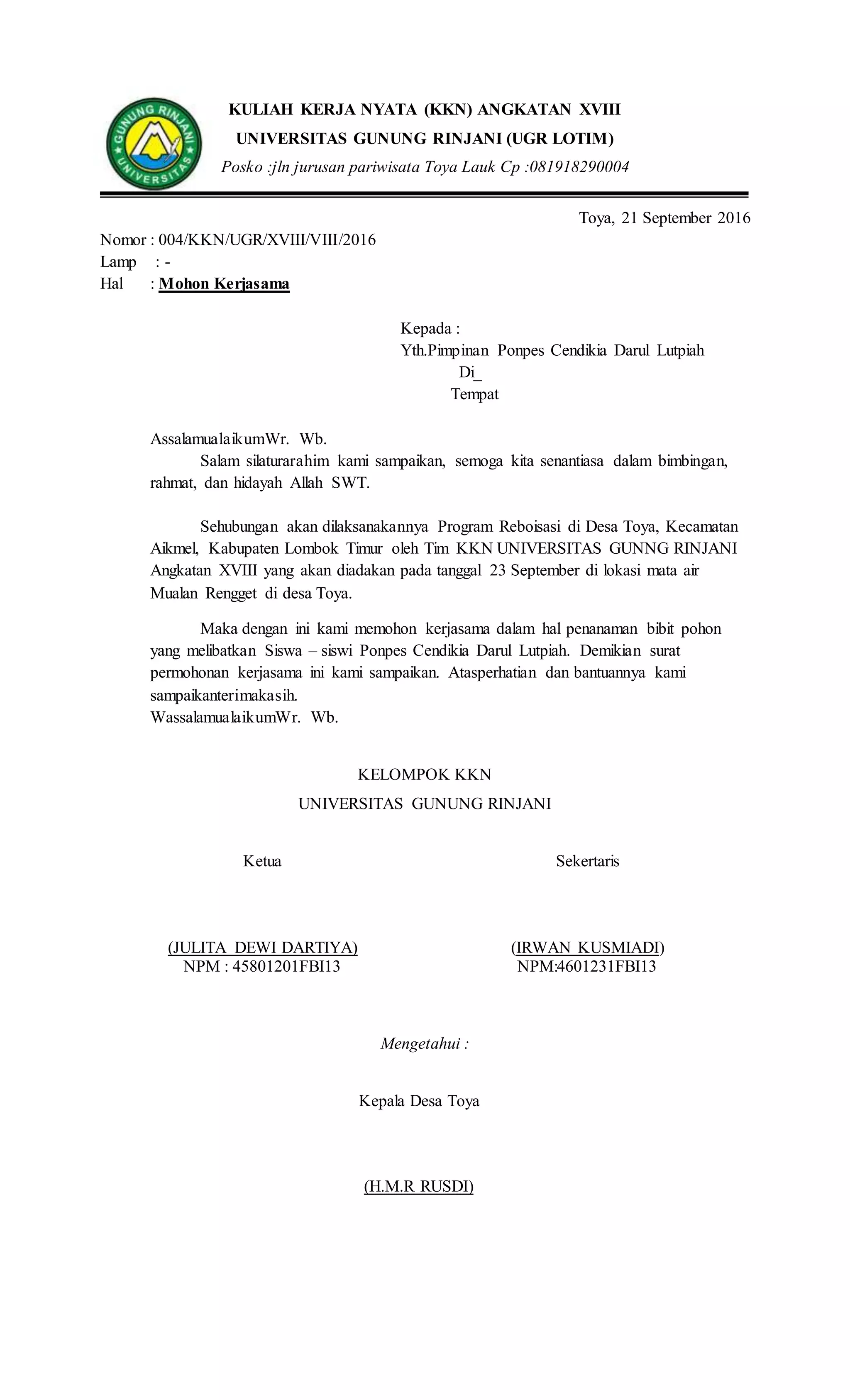 Surat kerjasama | DOCX