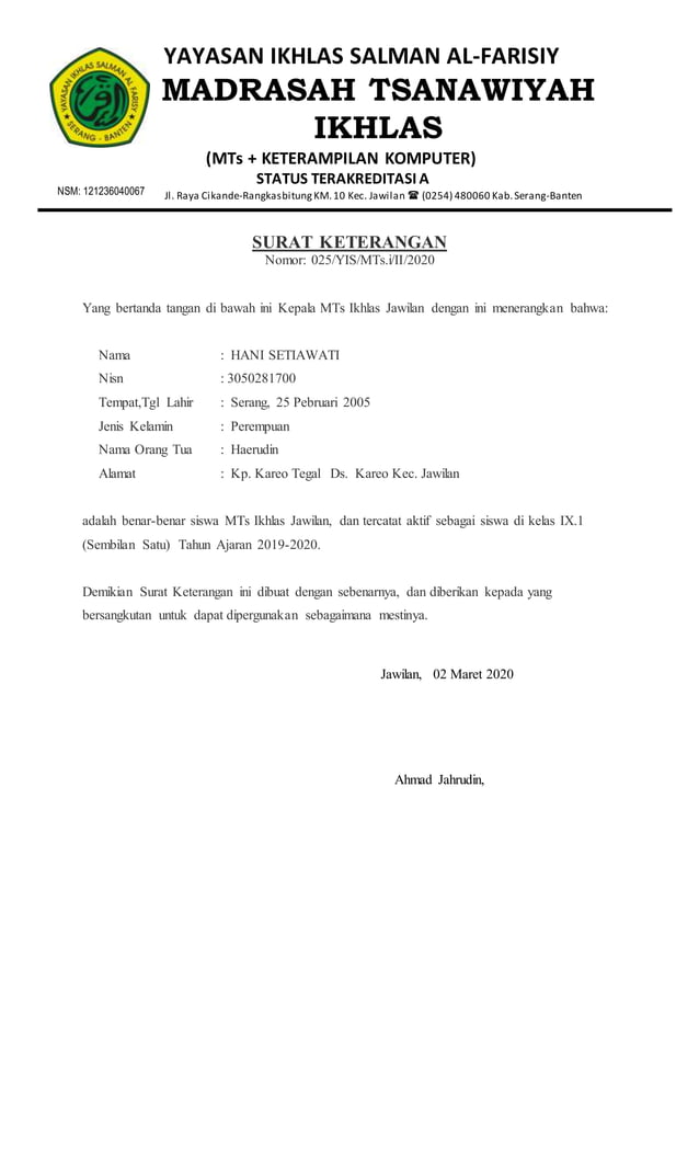 Surat keterangan aktif siswa | DOCX
