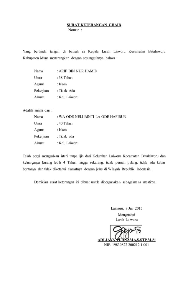 Surat keterangan ghaib | DOCX