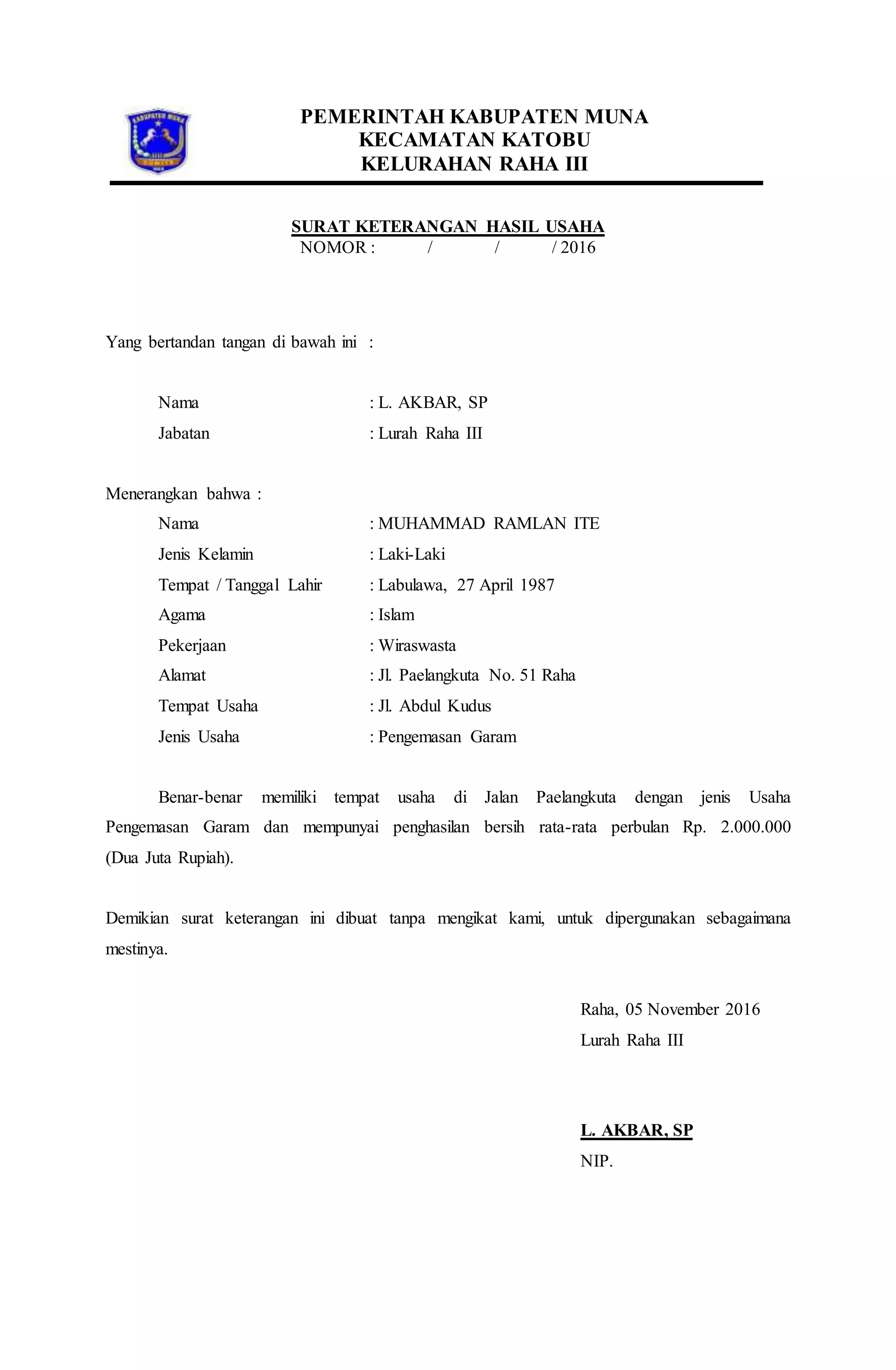 Surat keterangan hasil usaha | PDF Surat keterangan hasil usaha | PDF