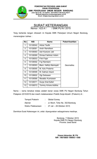 Surat keterangan masih prakerin | DOCX