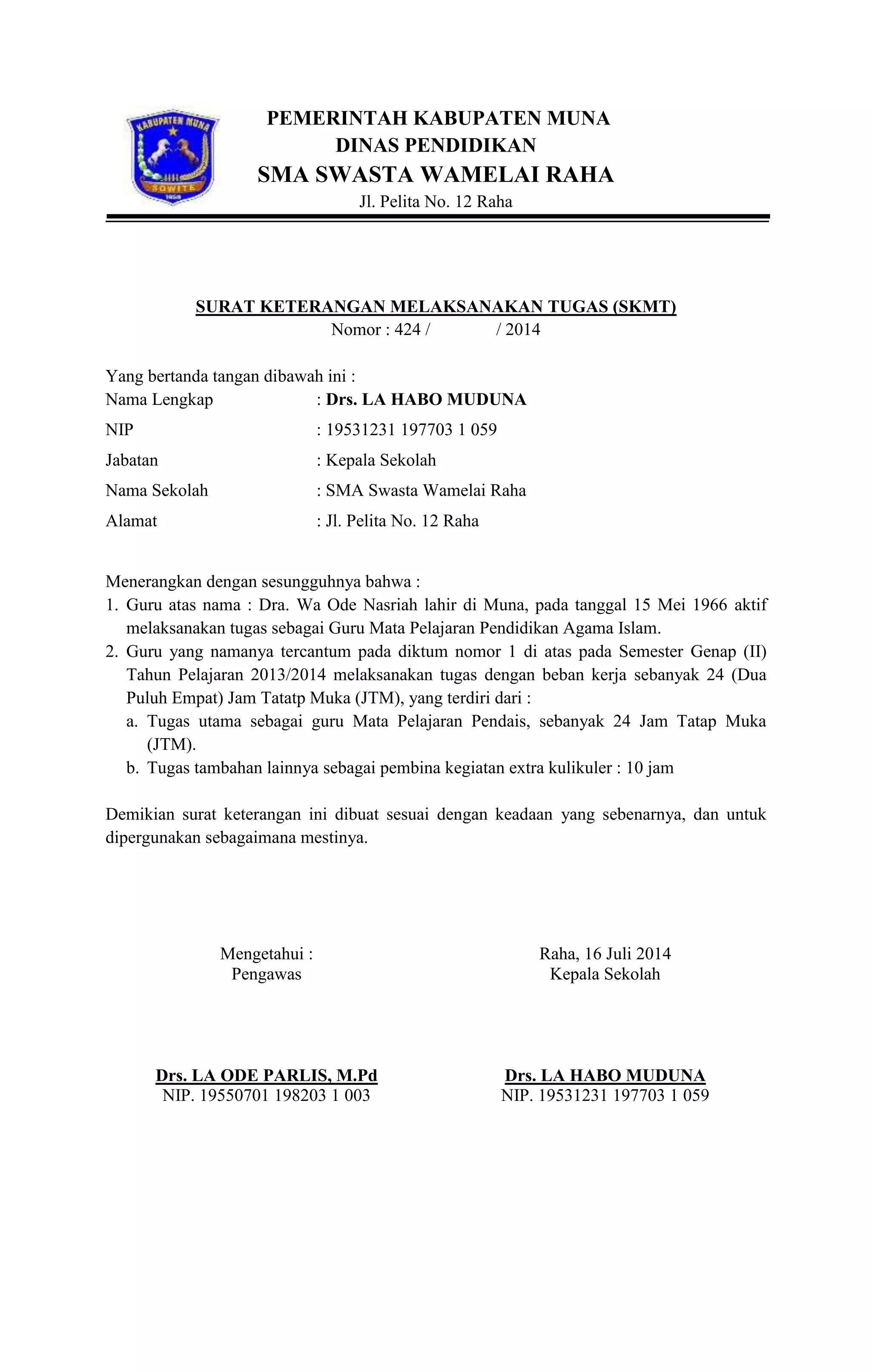Surat keterangan melaksanakan tugas (skmt) | DOCX